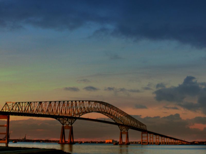 Francis Scott Key Bridge at Sunset from Fort Armistead Park in ...
