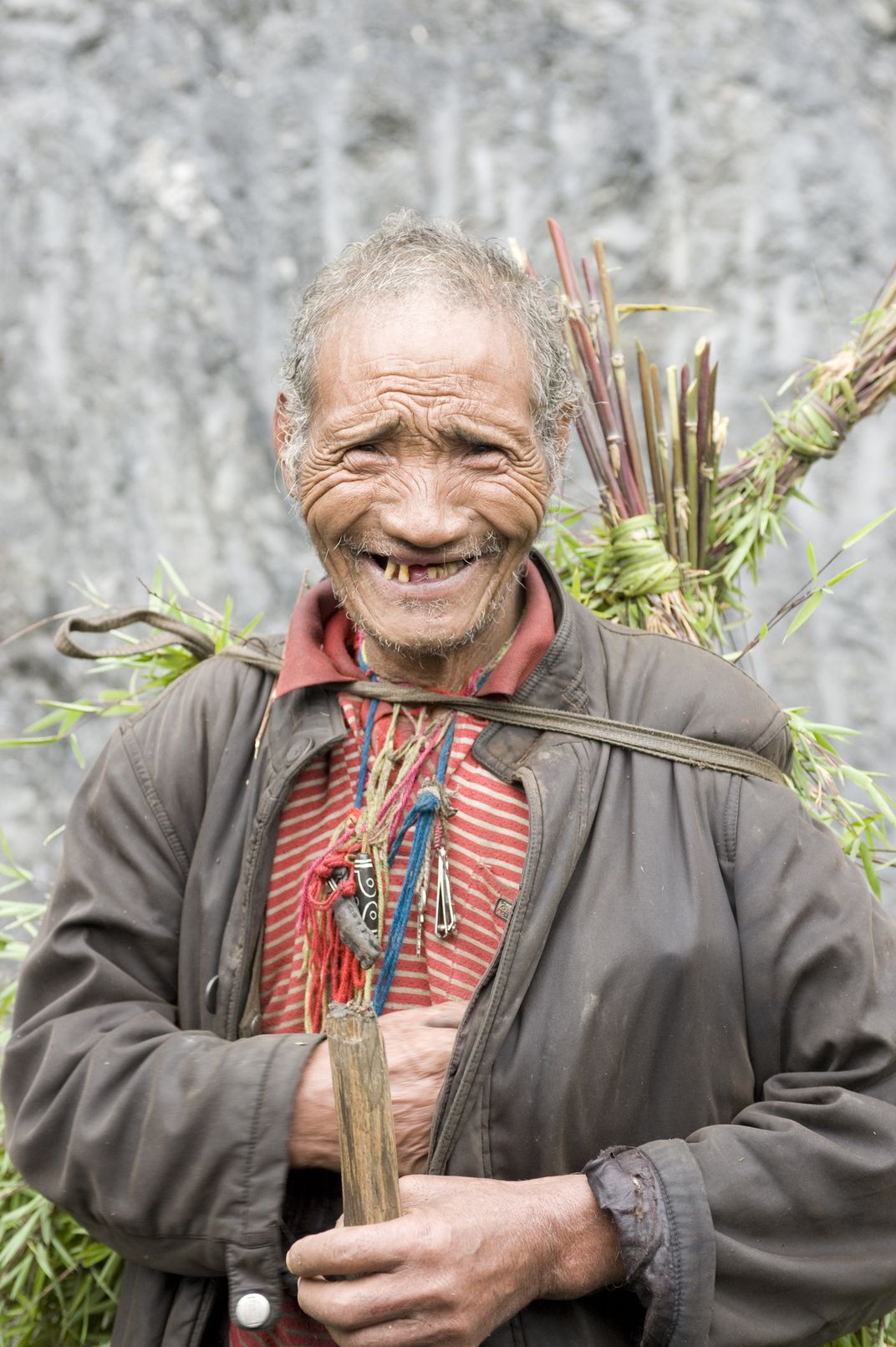 Elderly Chinese man portrait, living in very remote area, Echu Mountain ...