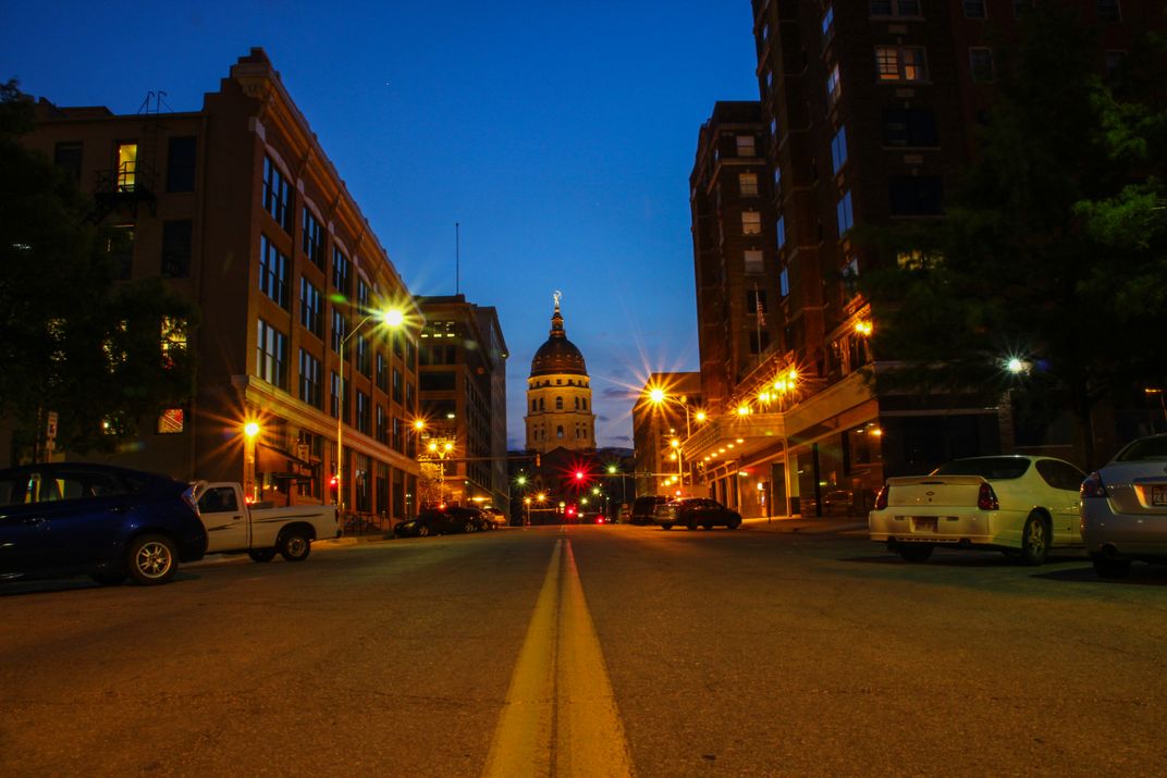 The Kansas State Capitol Building. This was taken at dusk in down town ...