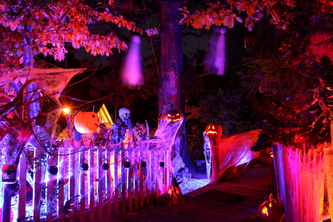 A close-up shot of some of by brothers crazy Halloween decorations ...